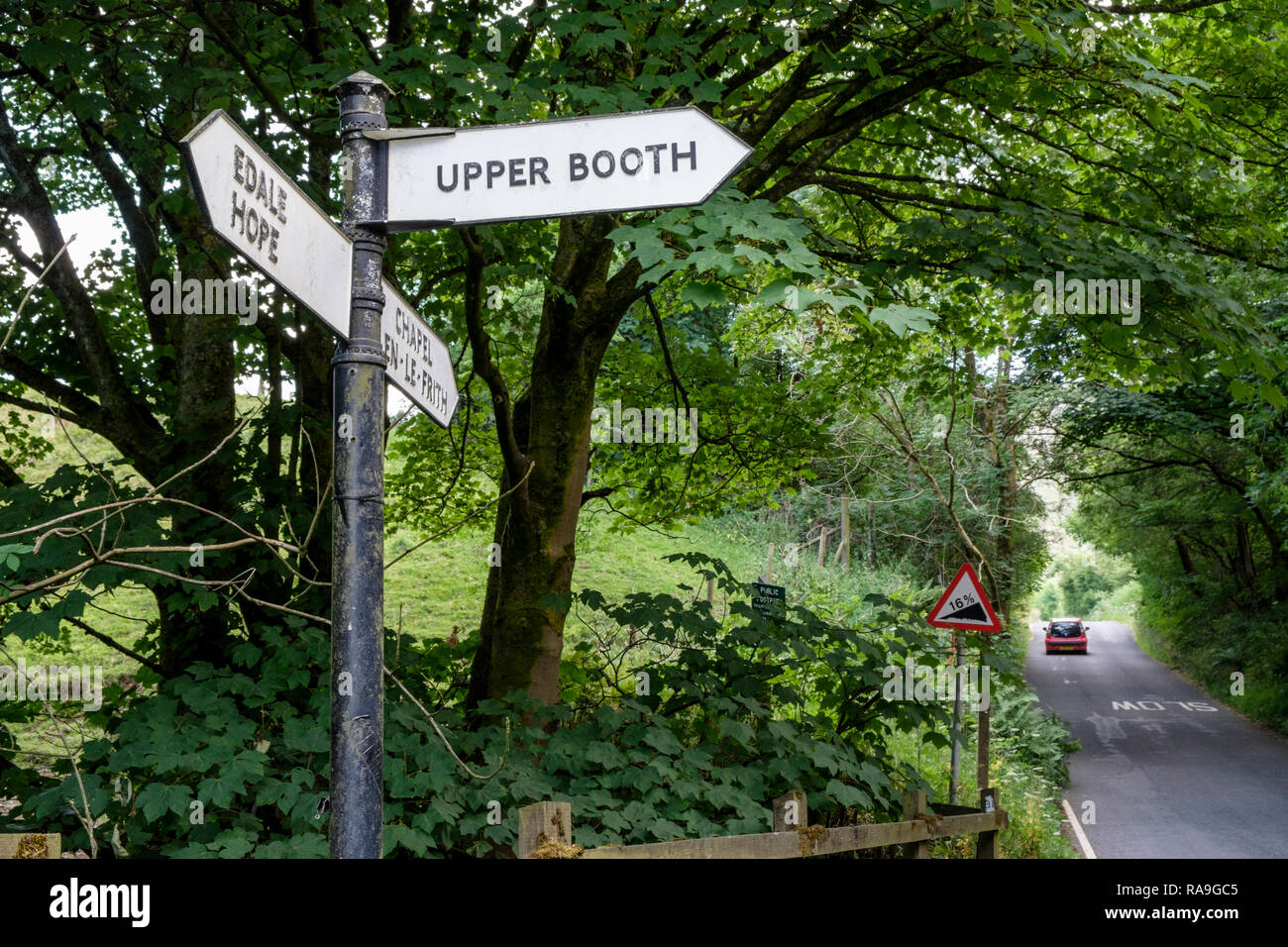 Old metal road sign giving directions in the countryside, Derbyshire ...