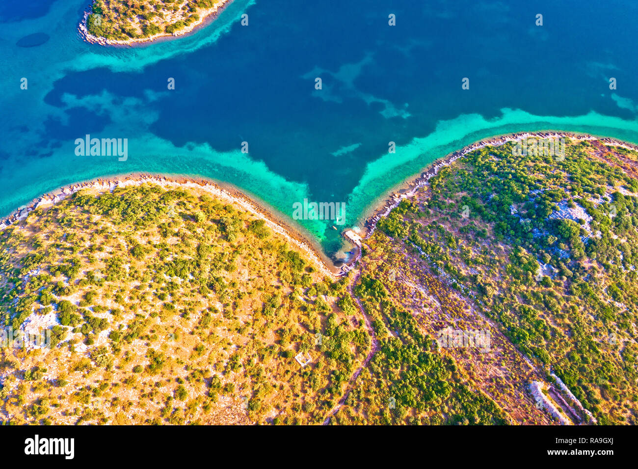 Mediterranean island bay aerial view, Zadar archipelago of Croatia ...