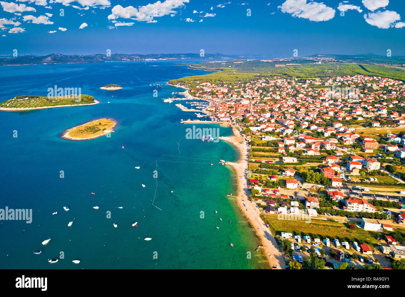 Adriatic town of Pakostane waterfront aerial view, Dalmatia region of ...
