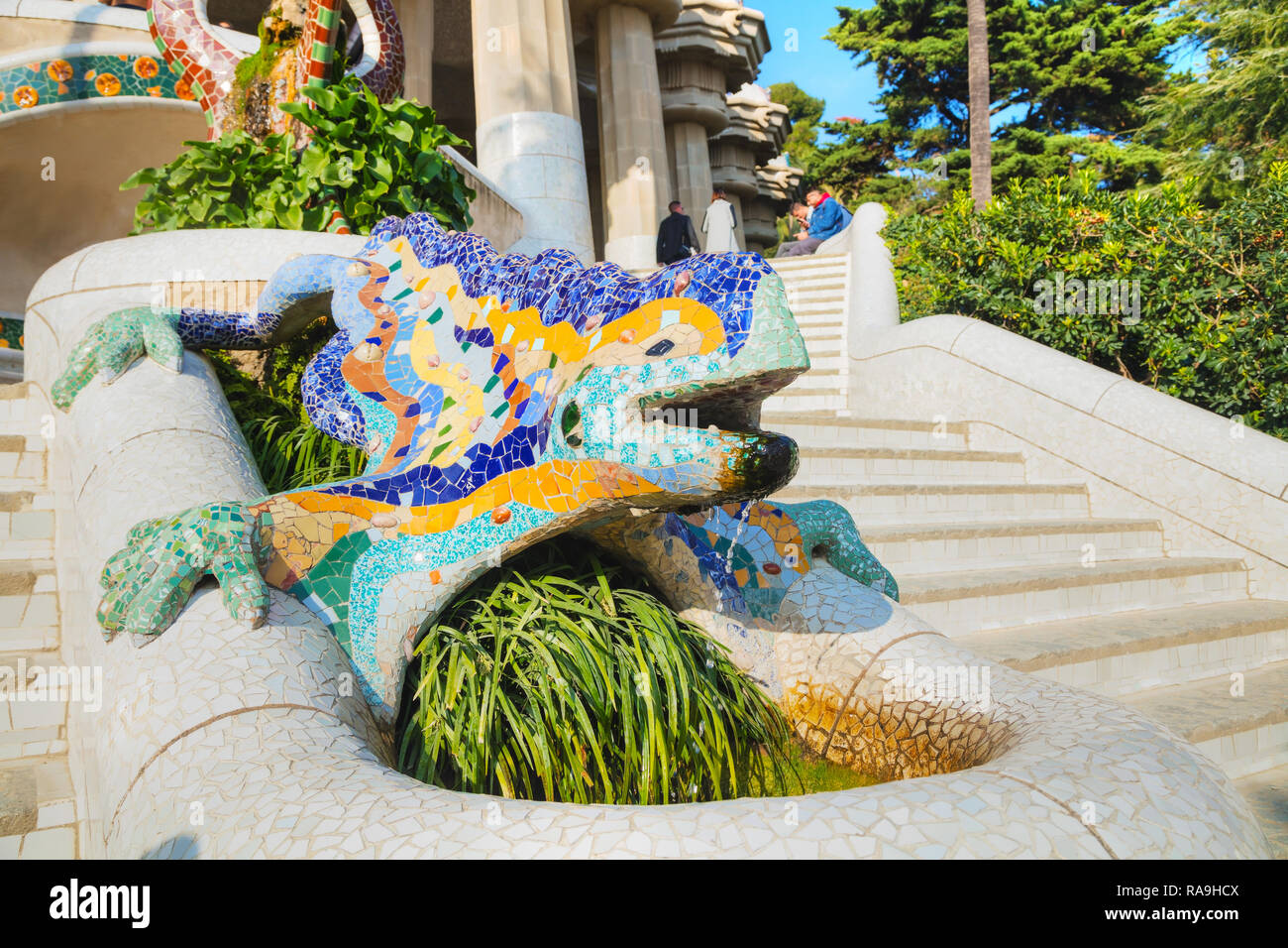 BARCELONA - DECEMBER 12: Famous dragon sculpture at Park Guell by ...