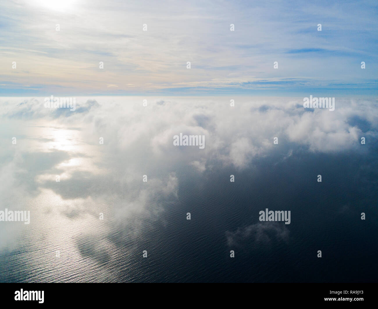 Aerial view of a Sunset sky background. Aerial Dramatic gold sunset sky ...