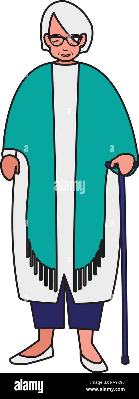 cute grandmother with cane vector illustration design Stock Vector ...