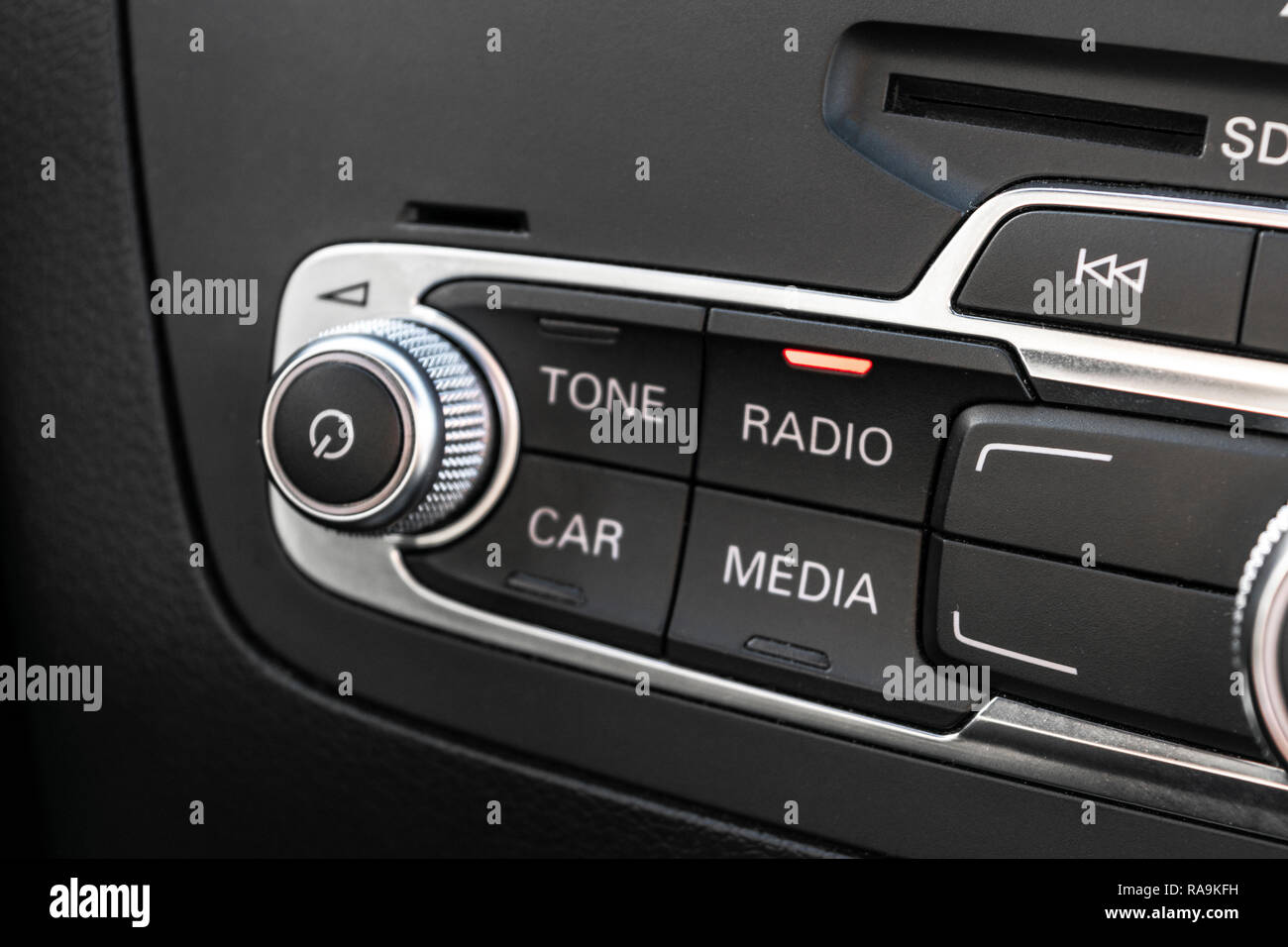 Media and navigation control buttons of a Modern car. Car interior ...