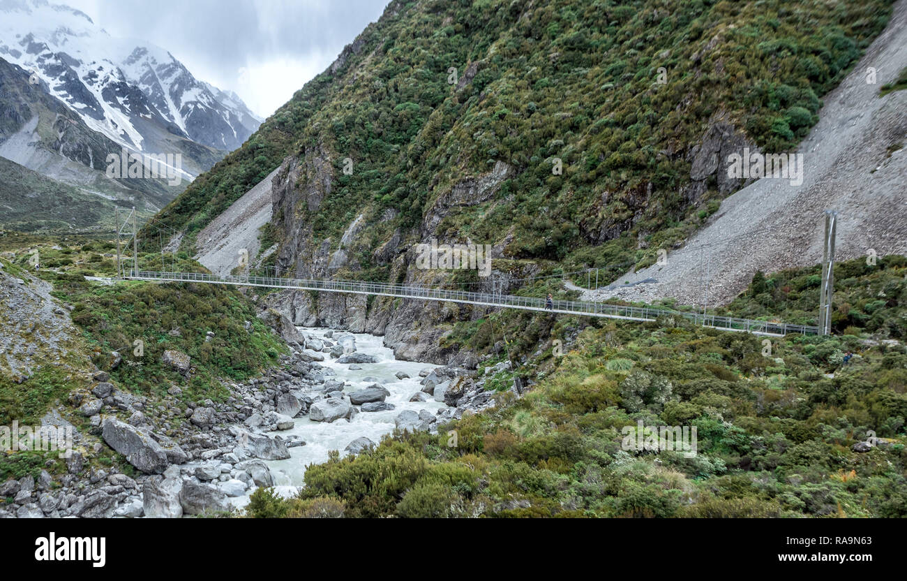 Suspension Bridge, Hooker Valley Track at Mount Cook, Aoraki, New ...