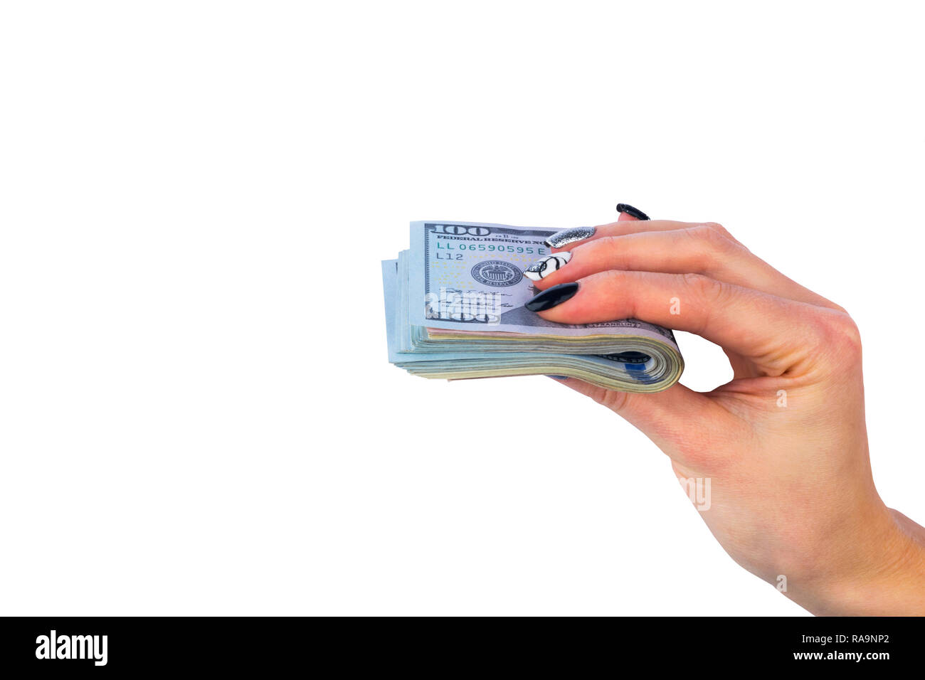 Hand with money isolated on white background. US Dollars in hand ...