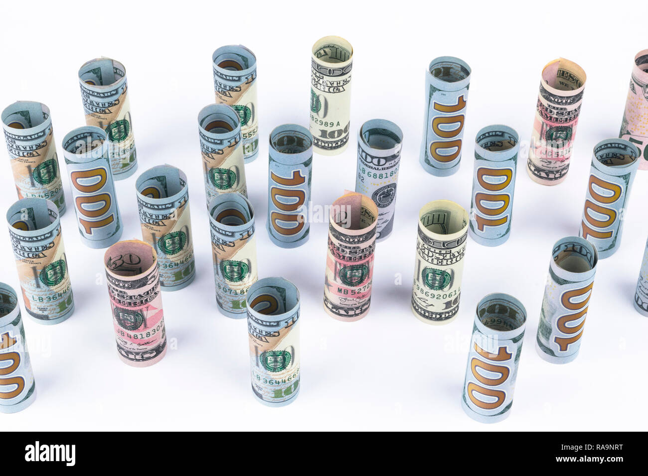 Dollar. Dollar banknotes roll in other positions. American US currency ...