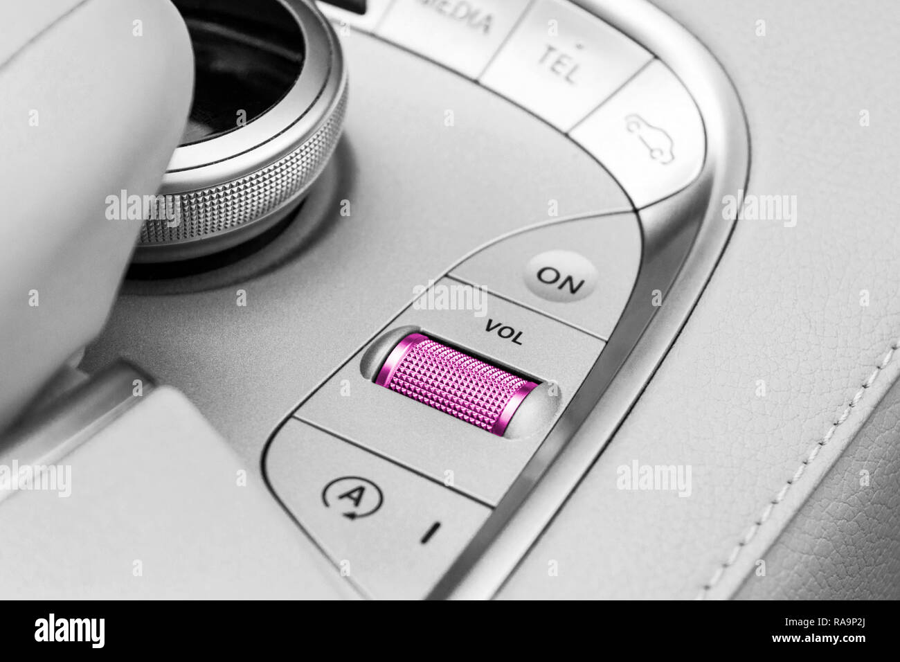 Media and navigation control buttons of a Modern car. Car interior ...