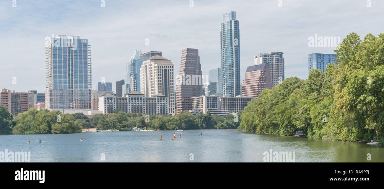 Summer day along Colorado River in downtown Austin, Texas, USA Stock ...
