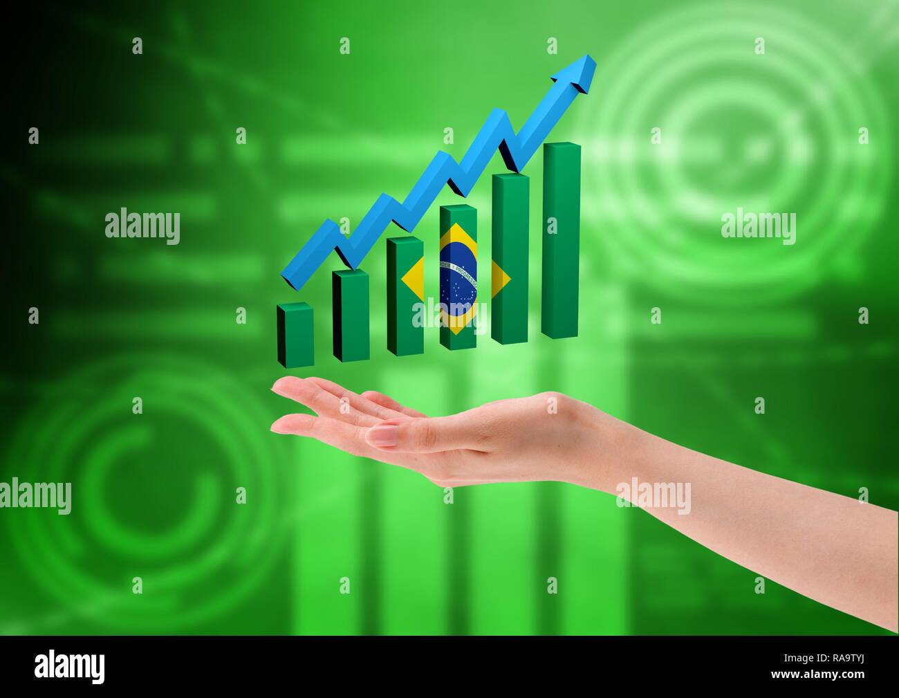 hand graph in bars with arrow indicating economic growth of Brazil. New ...