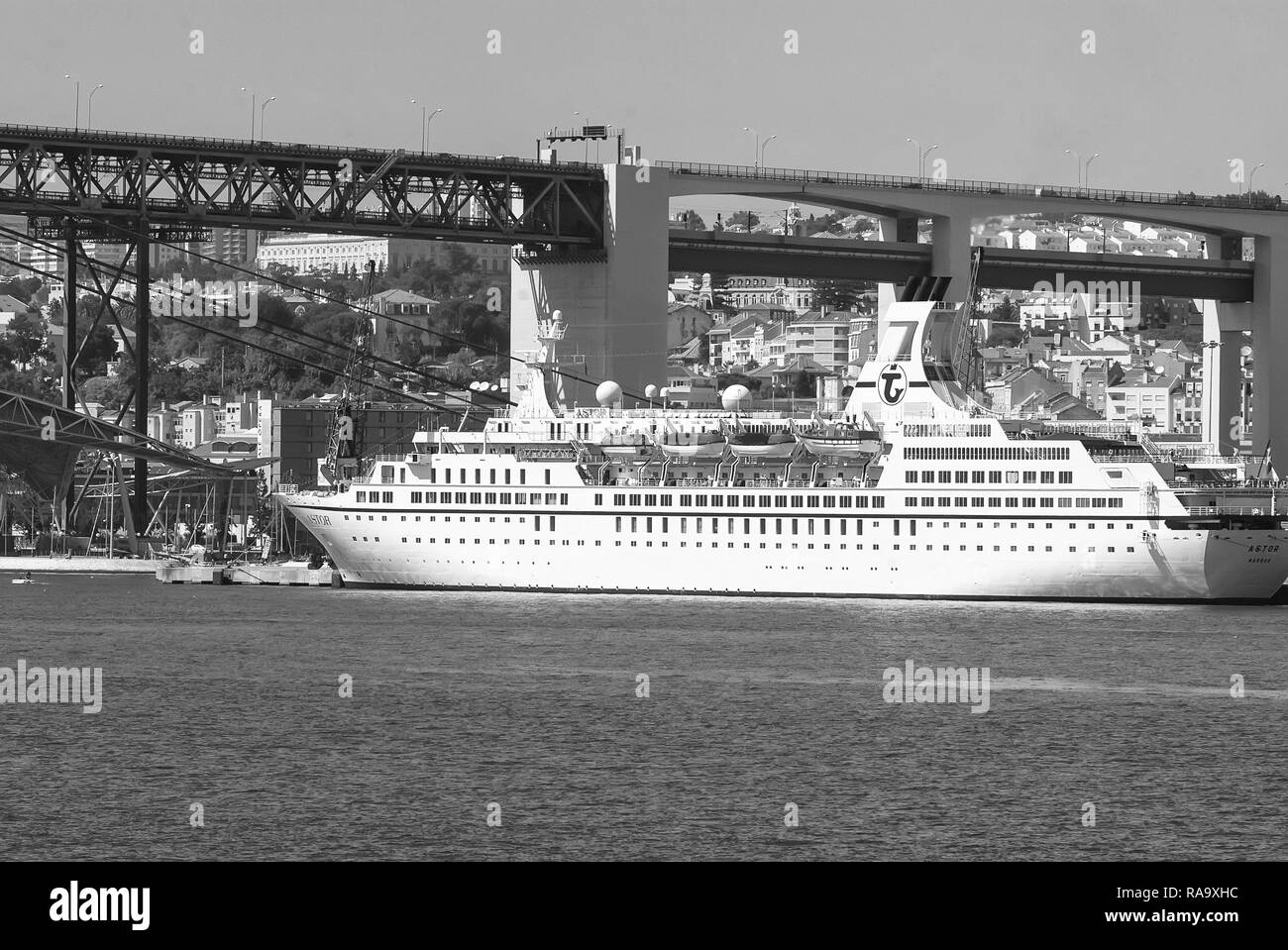 Lisbon, Portugal - April 03, 2010: ocean liner in sea port. Ship on ...