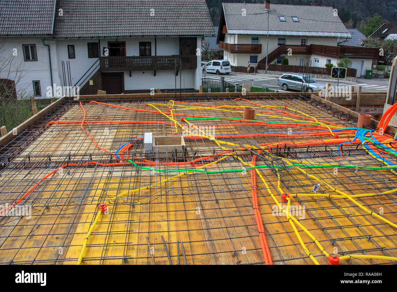 foundation construction with colorful plastic tubes Stock Photo - Alamy