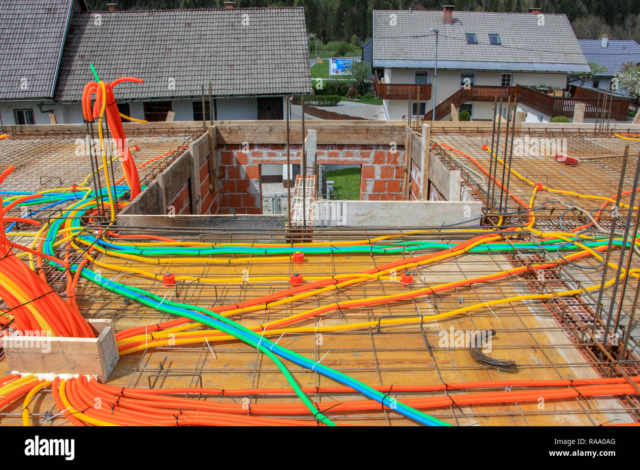 foundation construction with yellow plastic tubes Stock Photo - Alamy