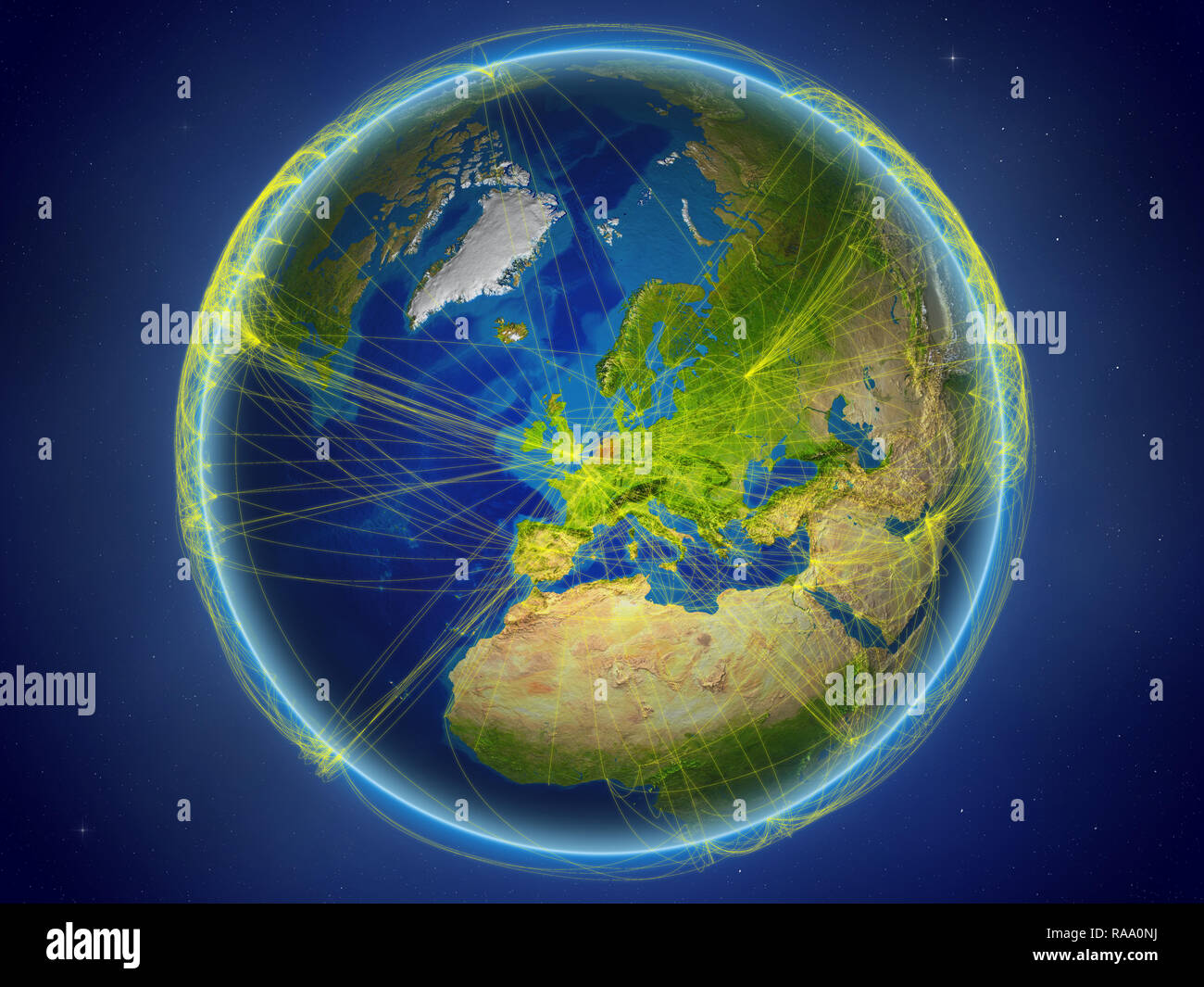 Netherlands from space on planet Earth with digital network ...