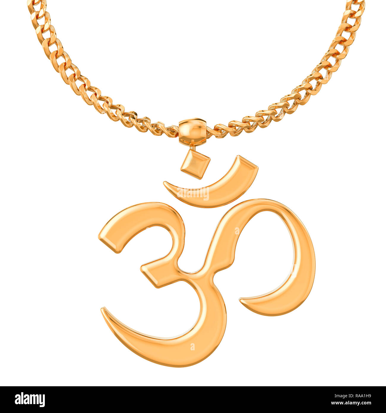 Indian Dharma Symbol on golden chain, 3D rendering isolated on white ...