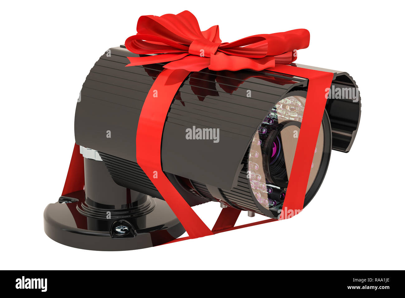 Security surveillance camera with bow and ribbon, gift concept. 3D ...