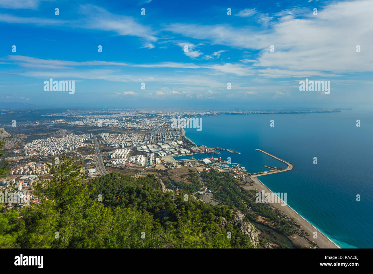 Beautiful bird view at Antalya city in Turkey and amazing blue sky and ...