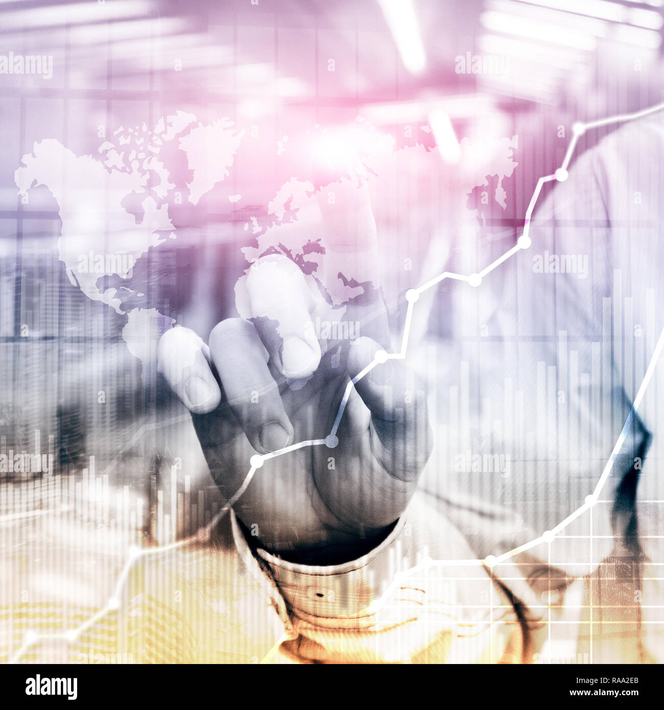 Business abstract background double exposure graph, chart and diagram ...