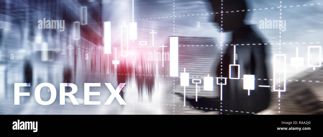 Forex trading, financial candle chart and graphs on blurred business ...