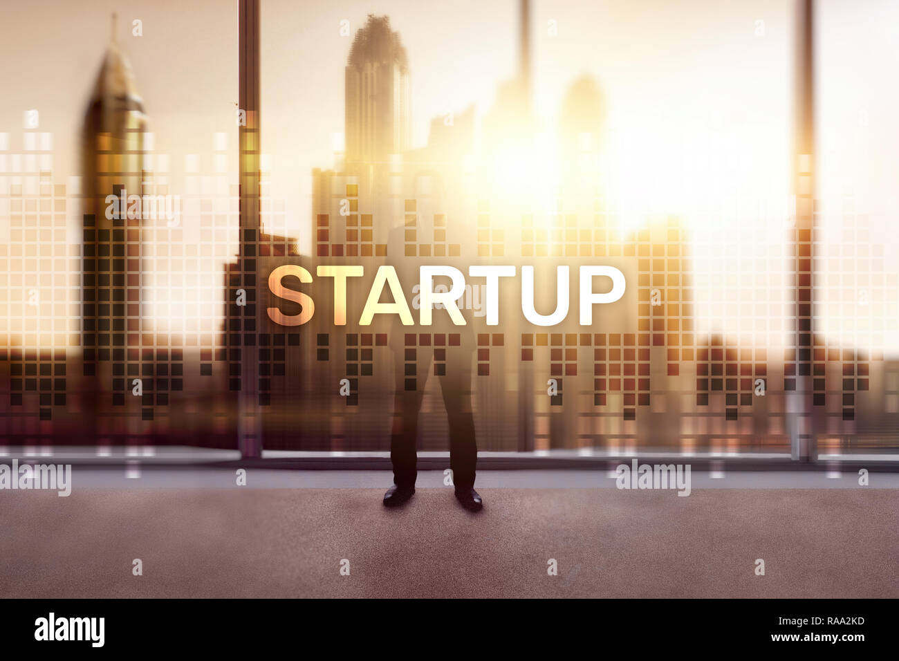 Startup concept with double exposure diagrams blurred background Stock ...