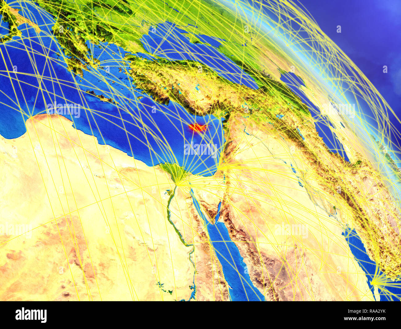 Cyprus from space on model of planet Earth with network. Concept of ...