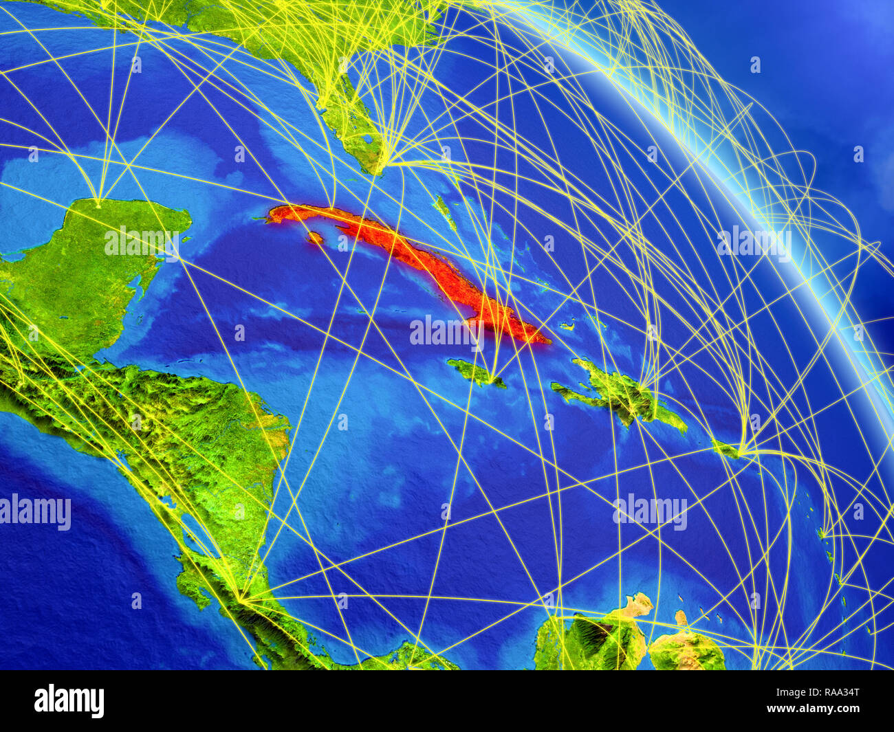 Cuba from space on model of planet Earth with network. Concept of ...