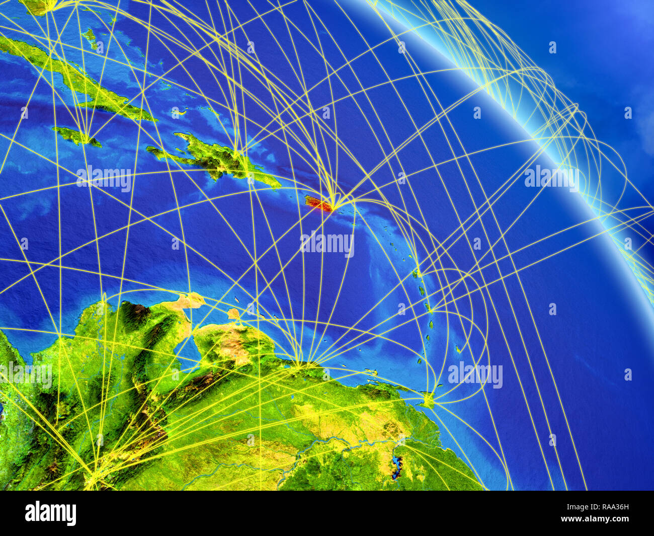 Puerto Rico from space on model of planet Earth with network. Concept ...