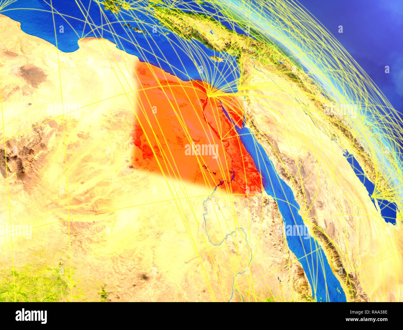 Egypt from space on model of planet Earth with network. Concept of ...