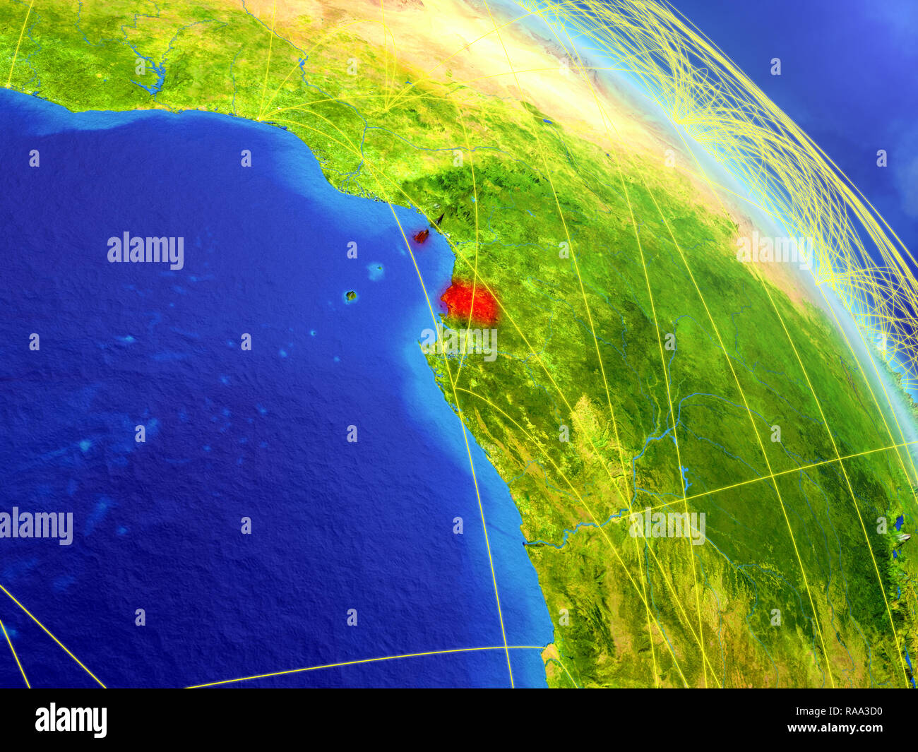 Equatorial Guinea from space on model of planet Earth with network ...
