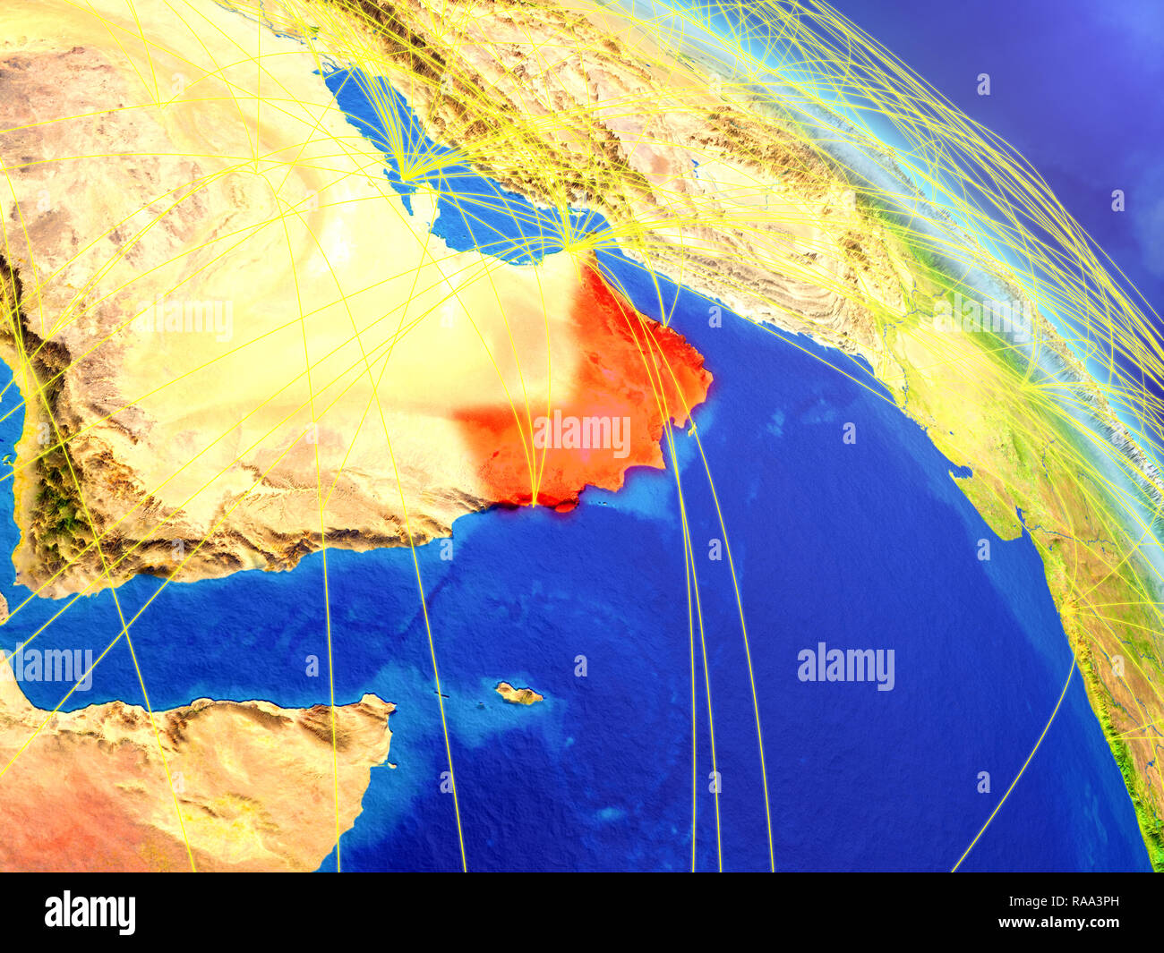 Oman from space on model of planet Earth with network. Concept of ...