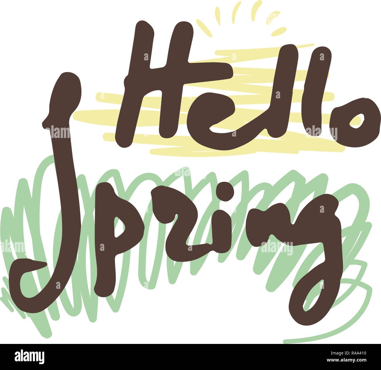 Hello Spring. Hand sketched logo, badge typography icon. Lettering ...