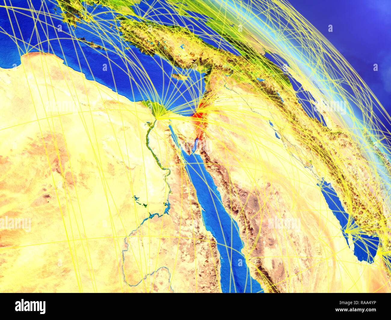 Israel from space on model of planet Earth with network. Concept of ...