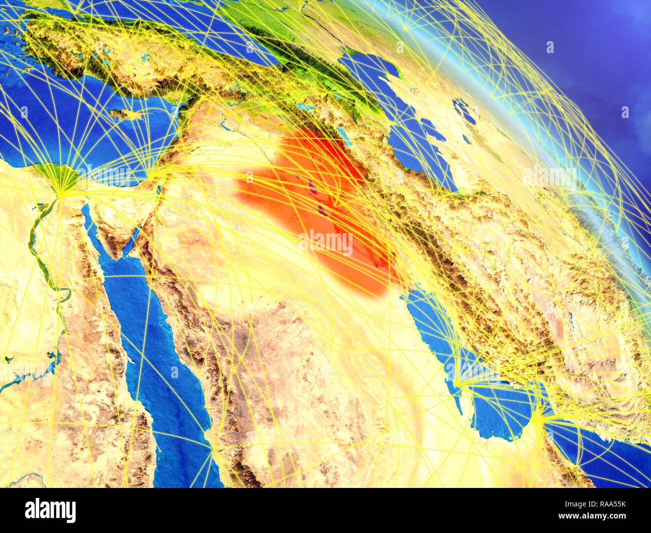 Iraq from space on model of planet Earth with network. Concept of ...