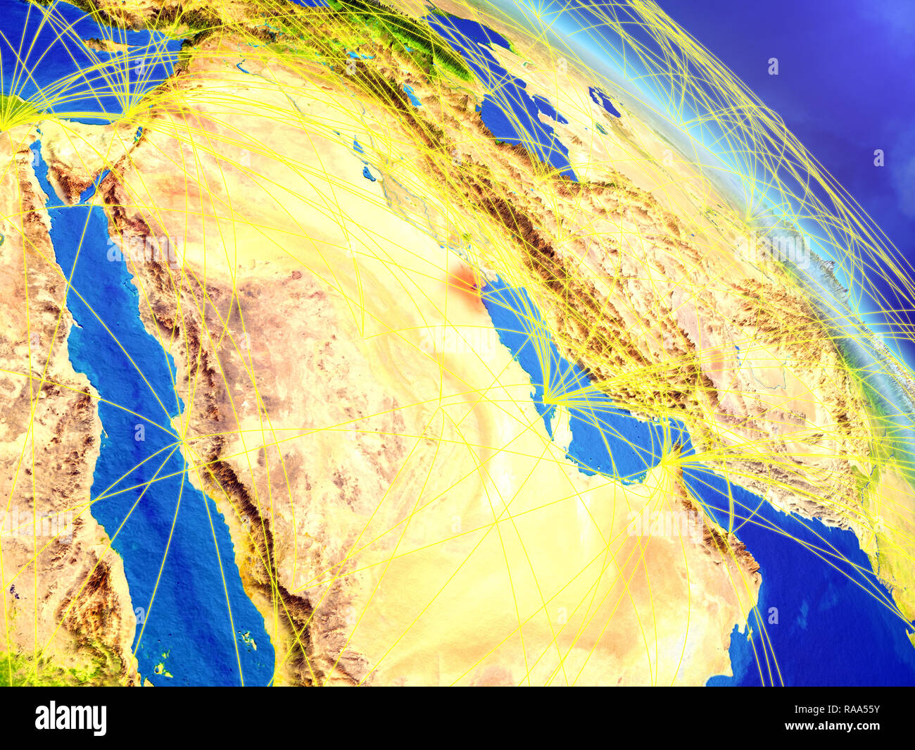 Kuwait from space on model of planet Earth with network. Concept of ...