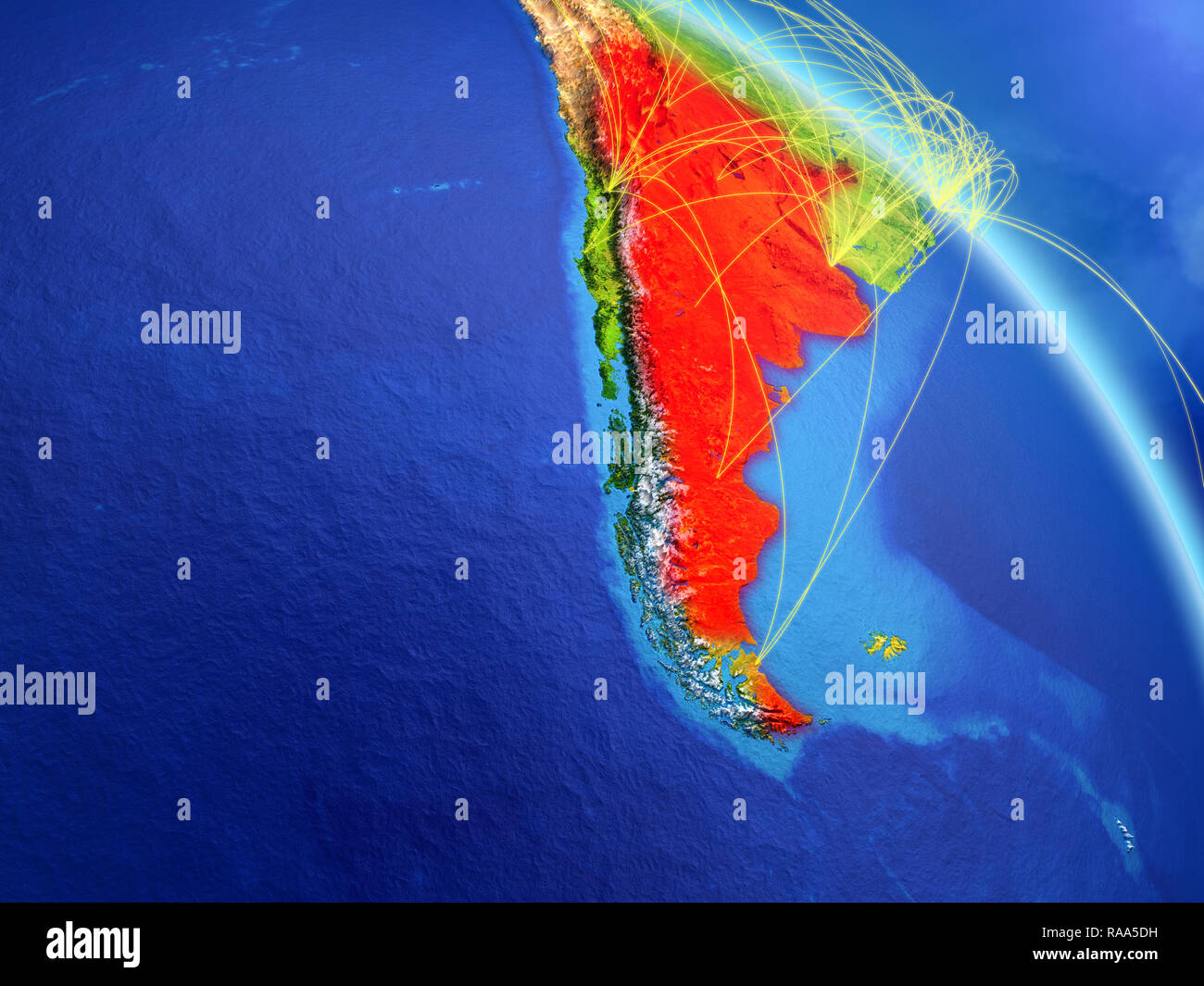 Argentina from space on model of planet Earth with network. Concept of ...