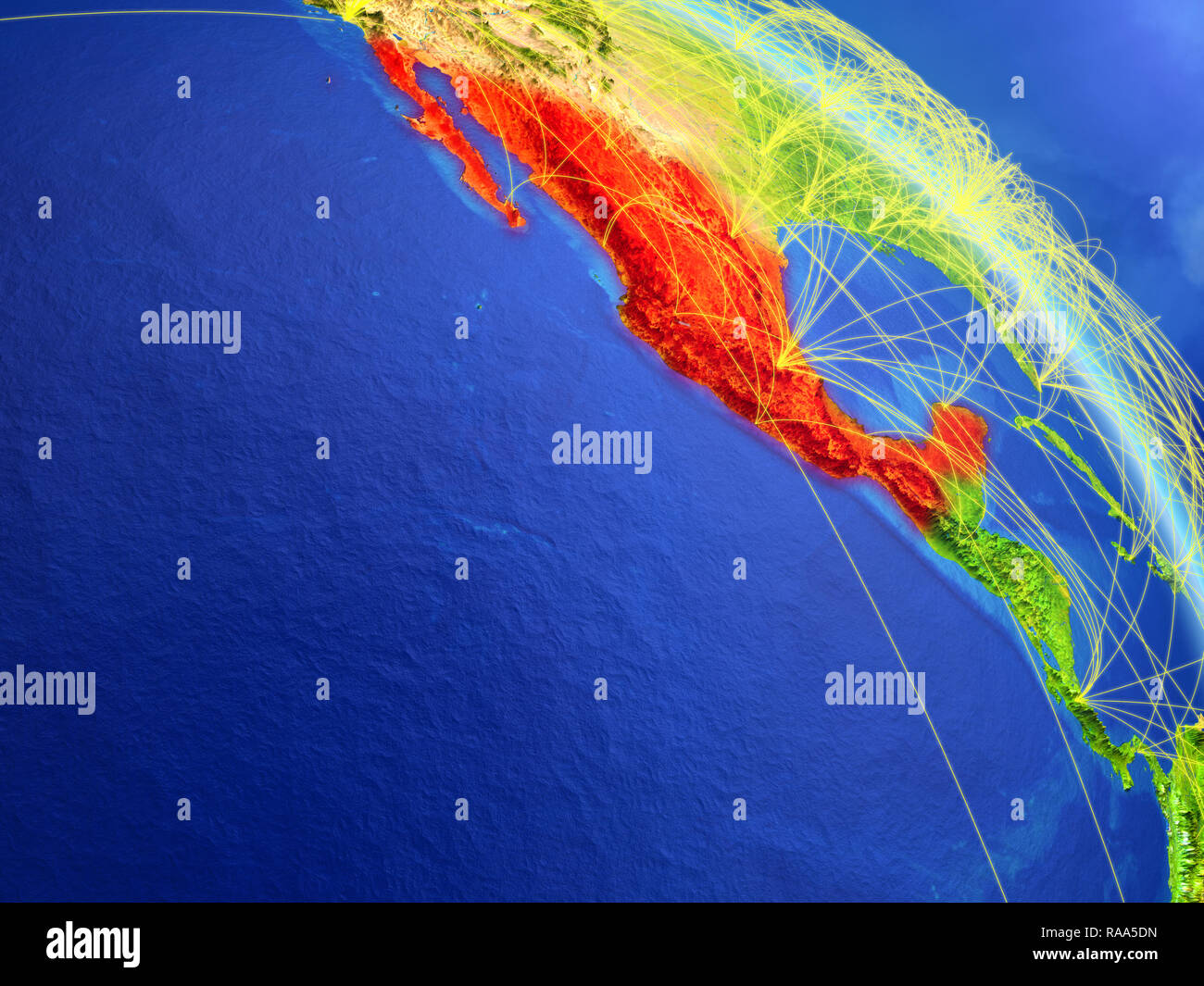 Mexico from space on model of planet Earth with network. Concept of ...