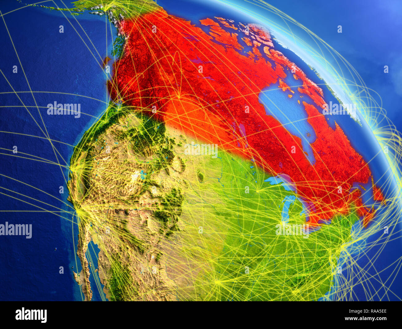 Canada from space on model of planet Earth with network. Concept of ...