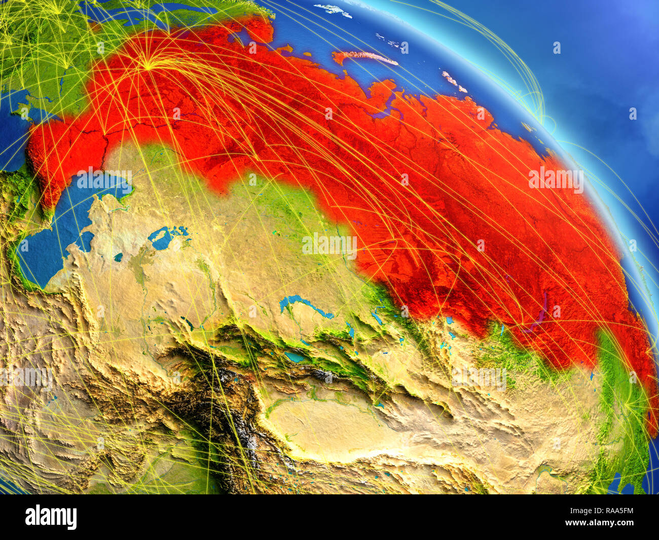Russia from space on model of planet Earth with network. Concept of ...