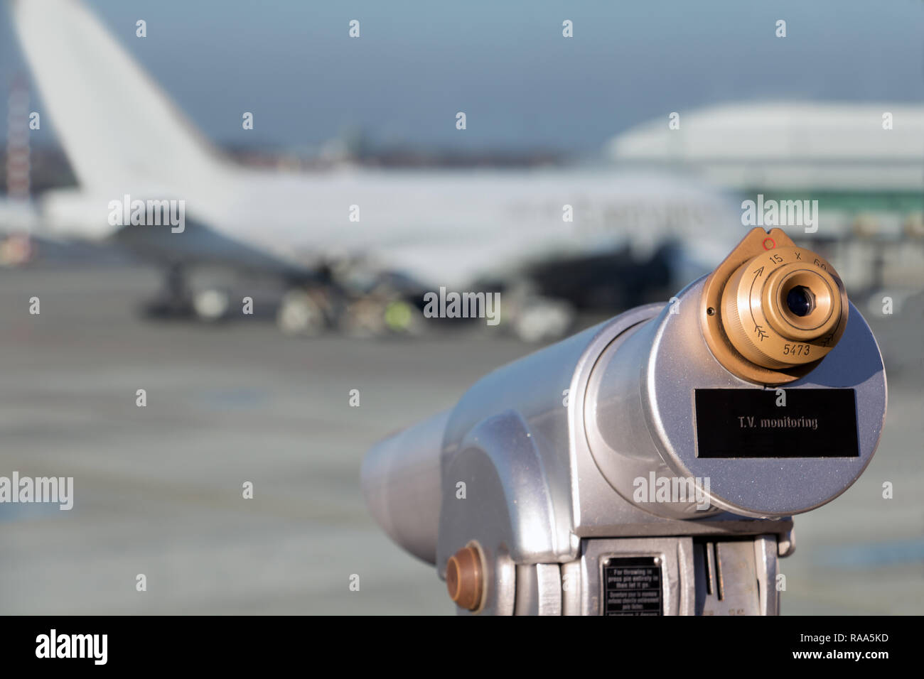Visitors terrace with views over runway of International Airport with ...