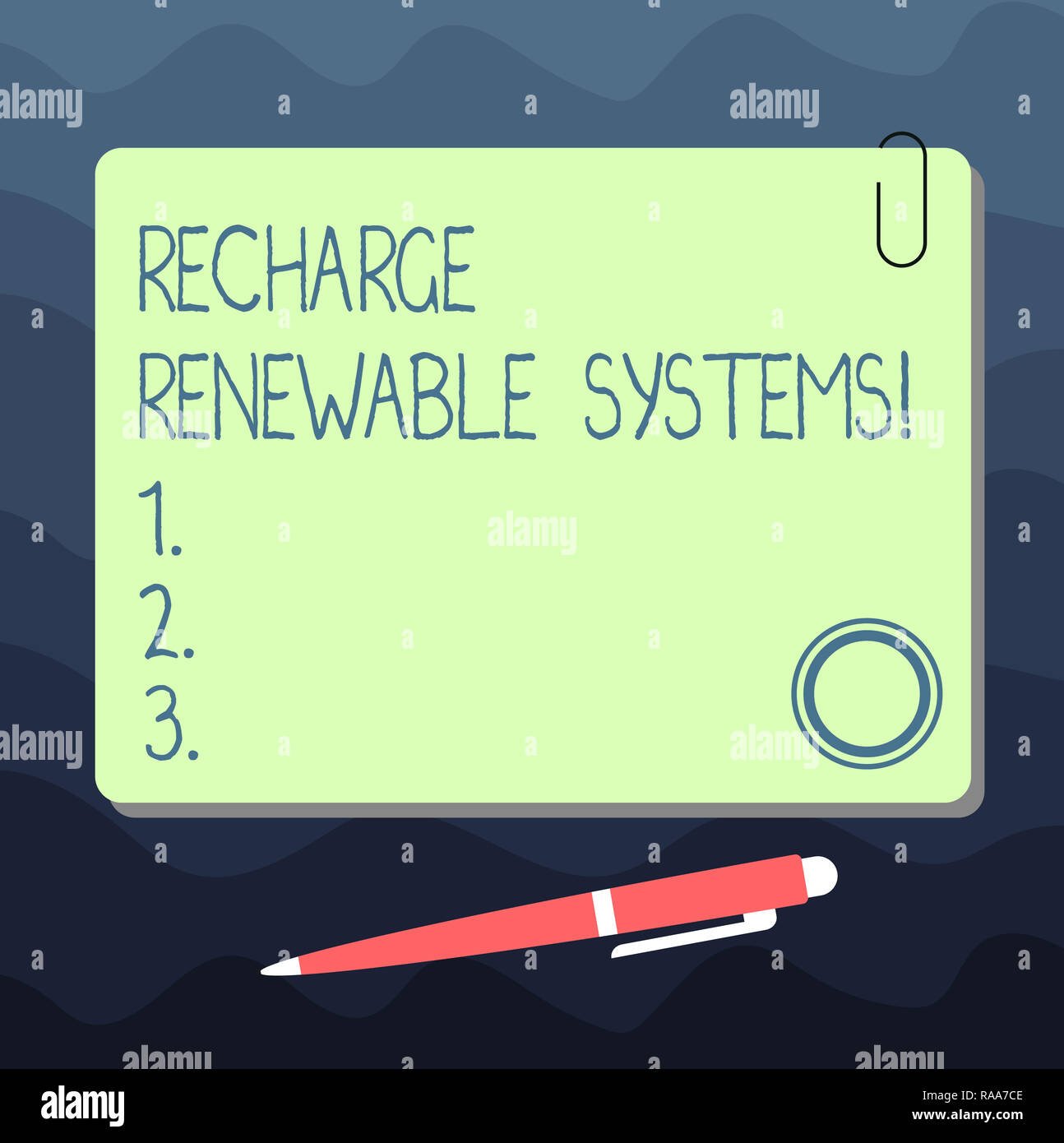 Text sign showing Recharge Renewable Systems. Conceptual photo Clean ...