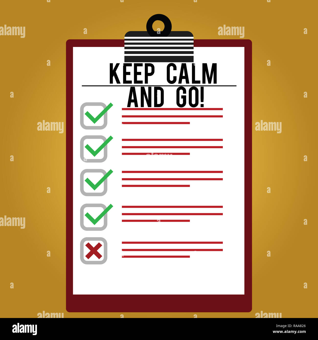 Text sign showing Keep Calm And Go. Conceptual photo Be relaxed and ...