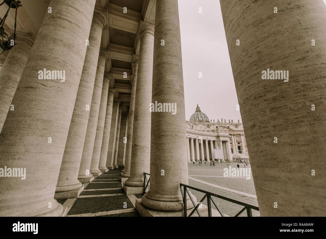 Detail of the colonnade on Saint Peter square in Vatican Stock Photo ...