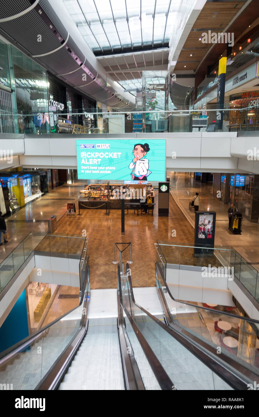 Inside a quiet Westfield Shopping Centre Stratford East London Stock ...