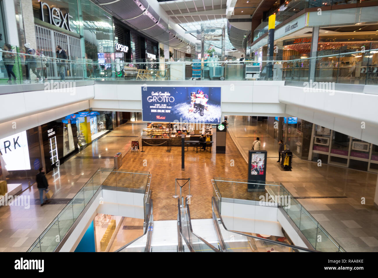 Inside a quiet Westfield Shopping Centre Stratford East London Stock ...