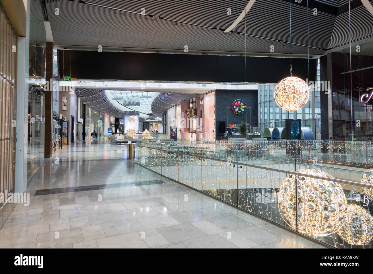 Inside a quiet Westfield Shopping Centre Stratford East London Stock ...