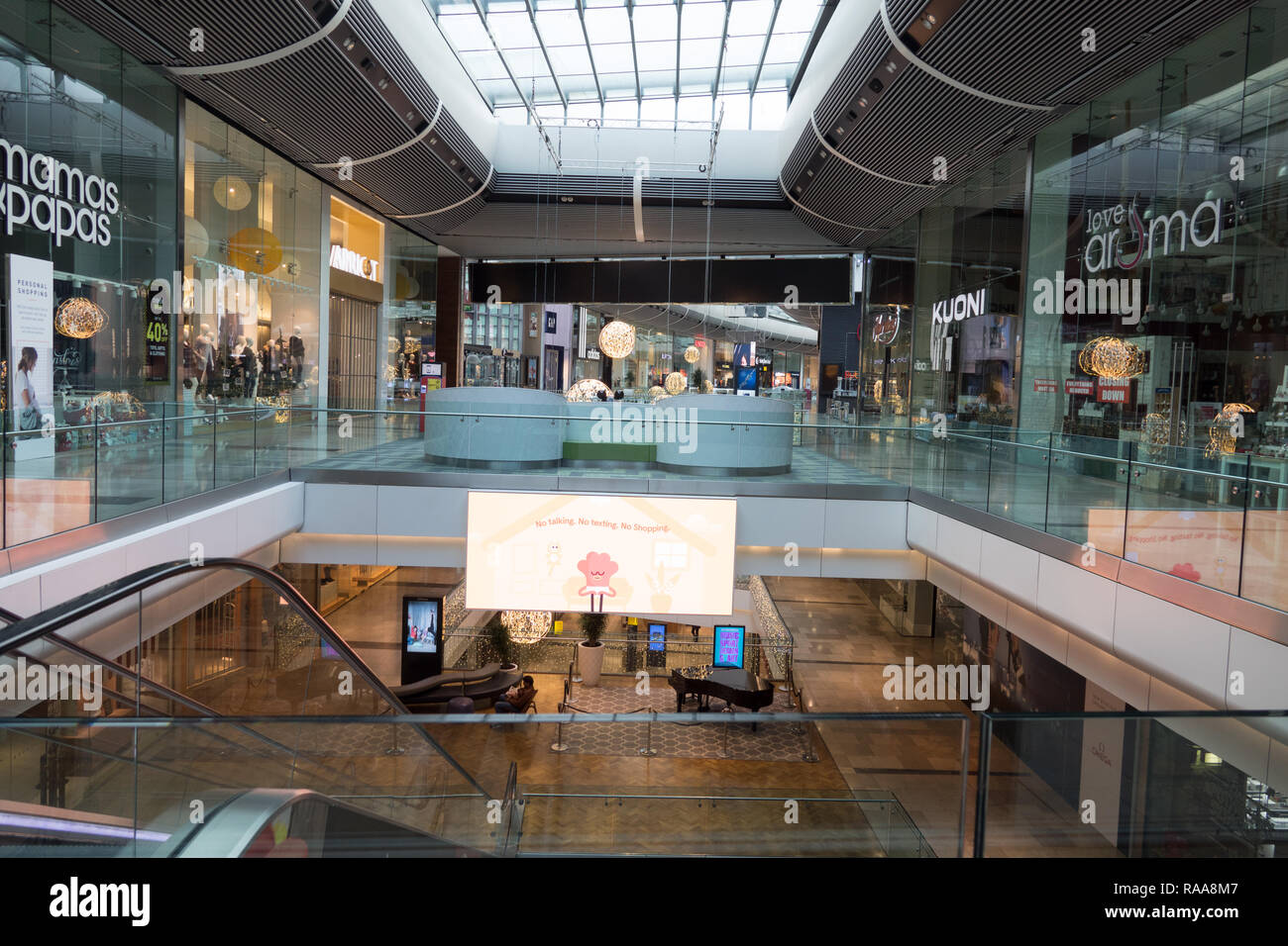 Inside a quiet Westfield Shopping Centre Stratford East London Stock ...