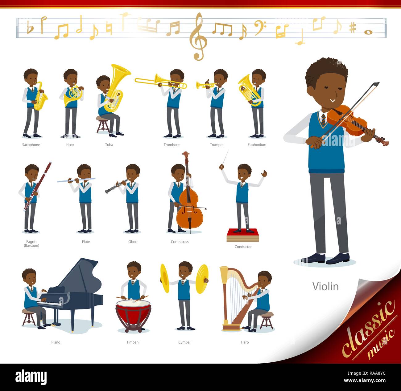 A set of school boy on classical music performances.There are actions ...