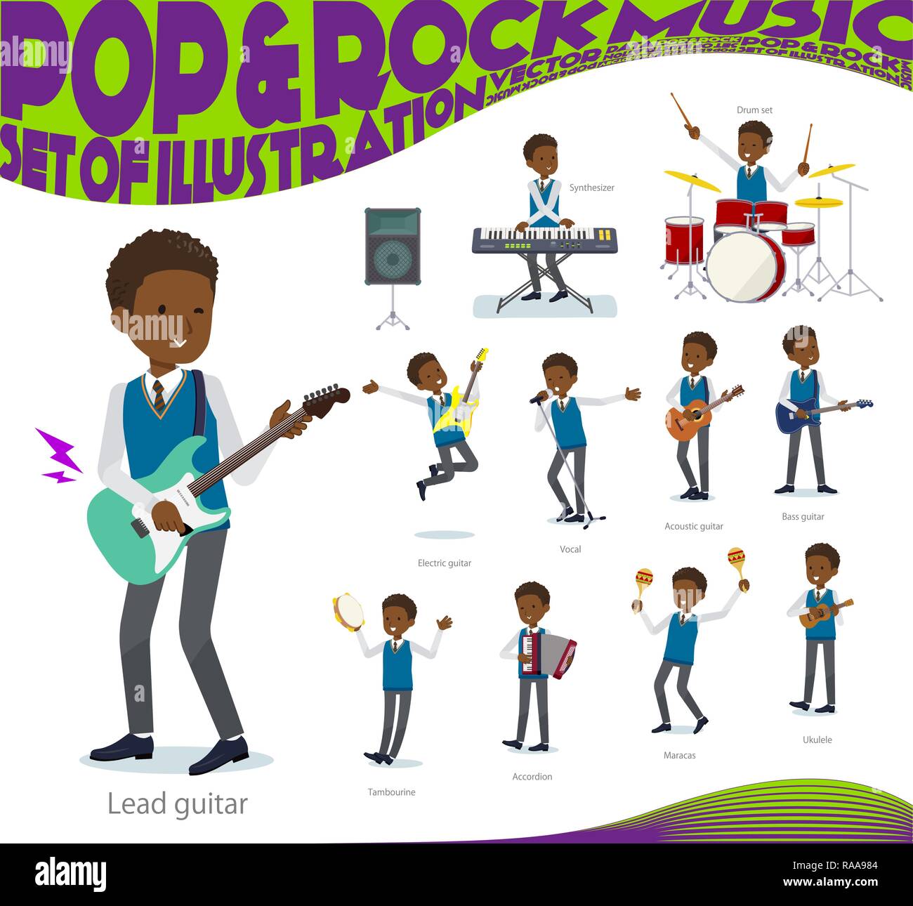 A set of school boy playing rock 'n' roll and pop music.There are also ...