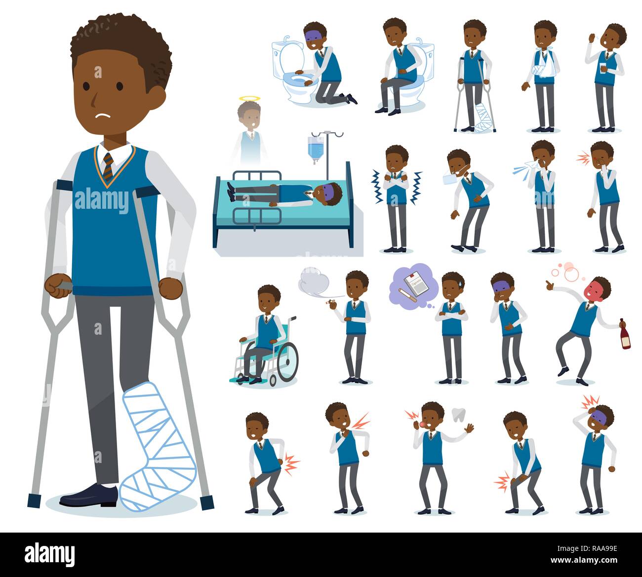 A set of school boy with injury and illness.There are actions that ...