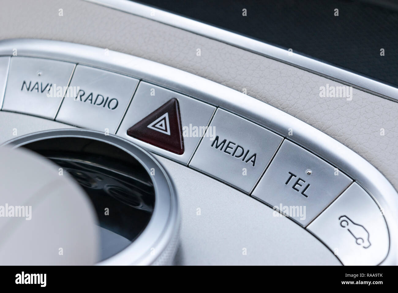 Media and navigation control buttons of a Modern car. Car interior ...