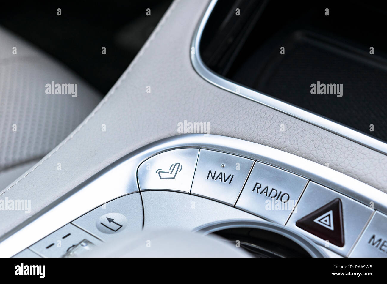 Media and navigation control buttons of a Modern car. Car interior ...